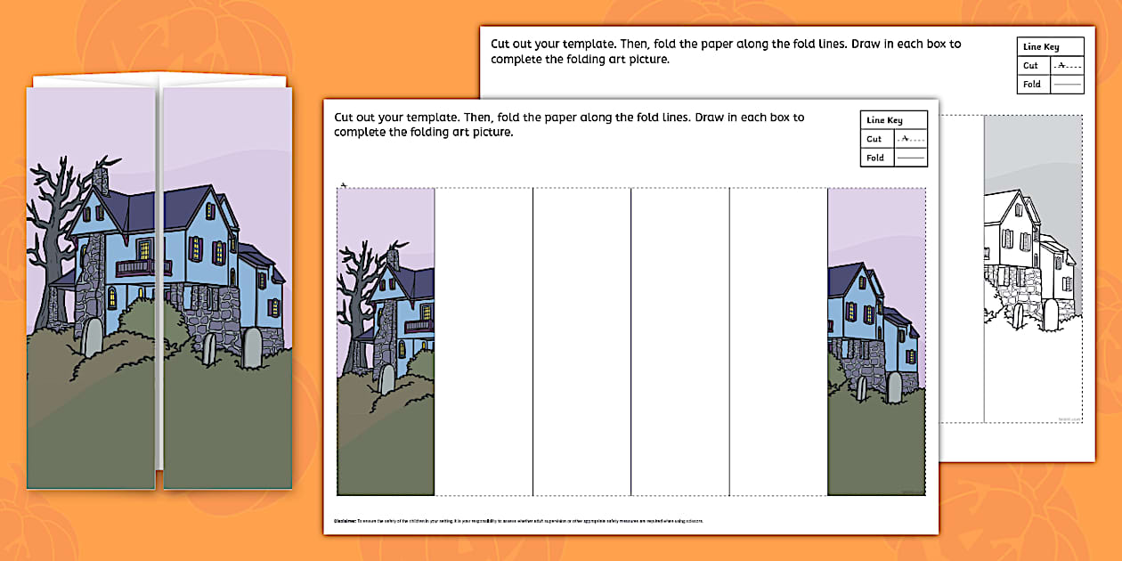 Haunted House Folding Art Template (teacher made) - Twinkl