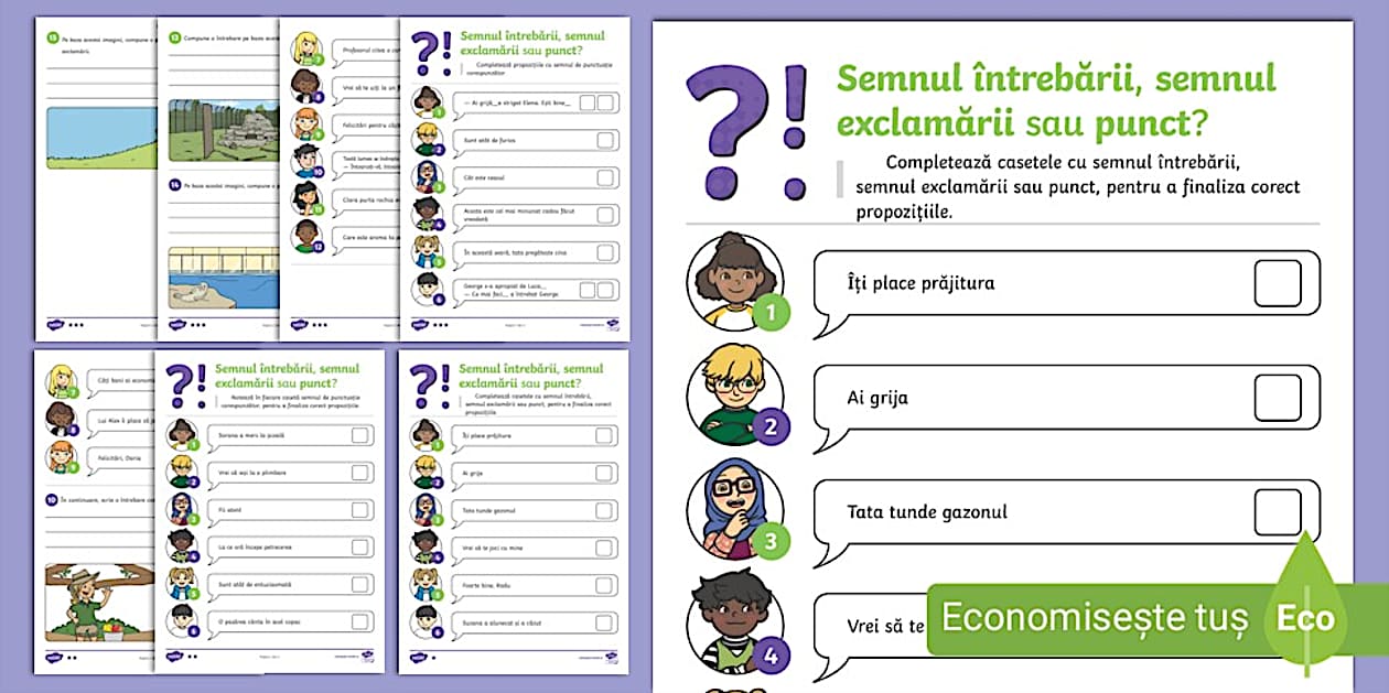 Semne de punctuație – Fișă de lucru diferențiată