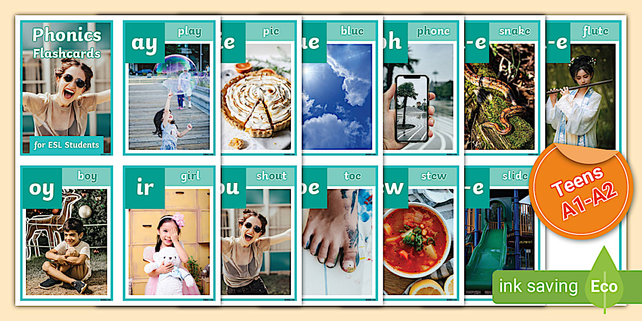 Level 5 Phonics Flashcards for ESL Students [Teens, A1-A2]