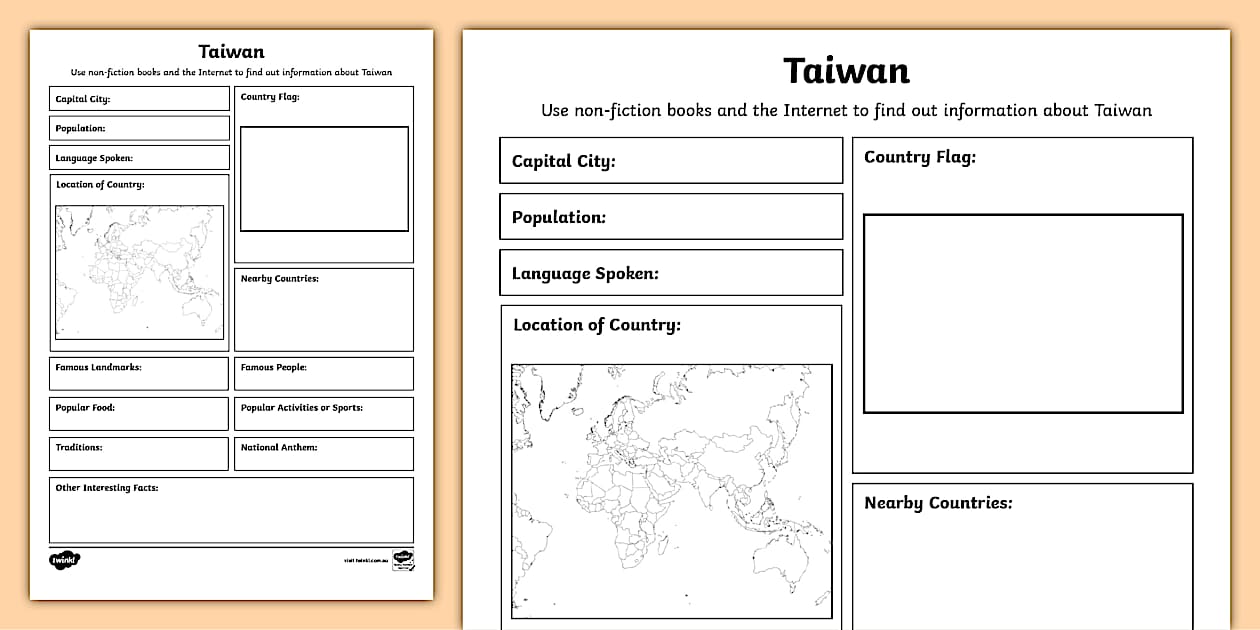 Taiwan Fact File Worksheet (teacher made) - Twinkl