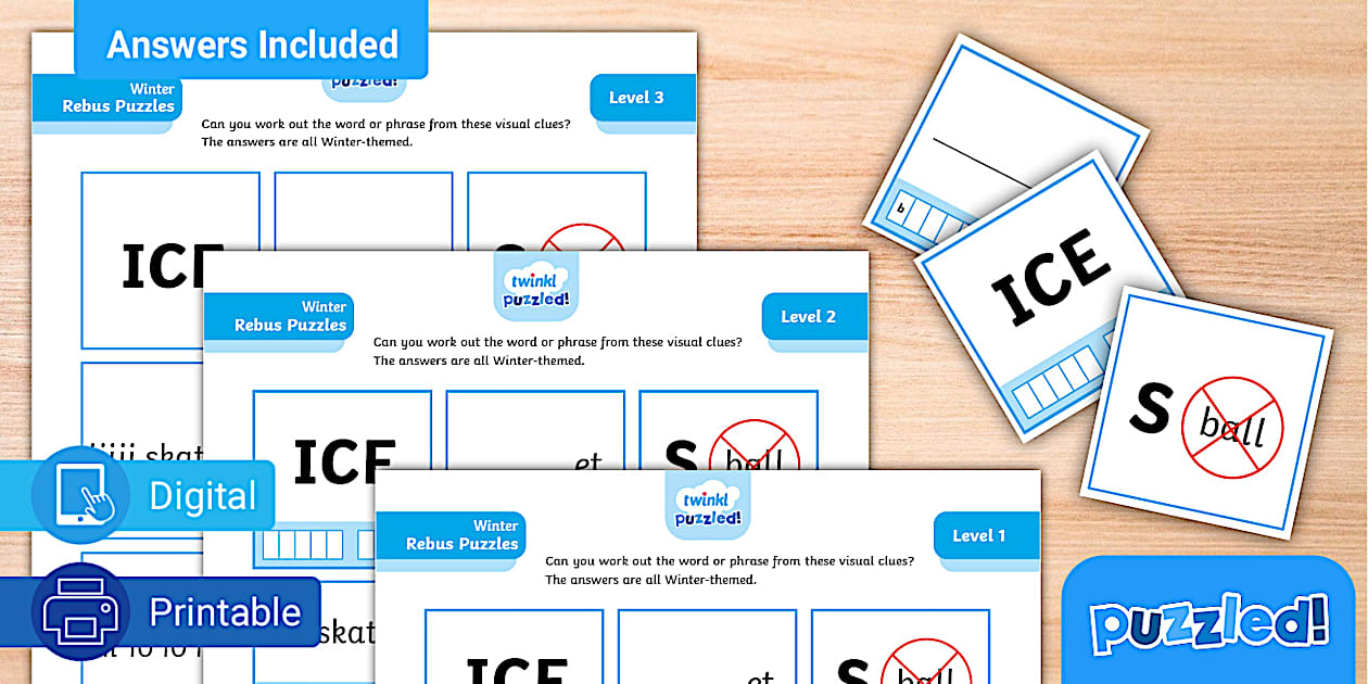 Fun Winter Rebus Puzzle Cards Pack - Twinkl - Kids Puzzles