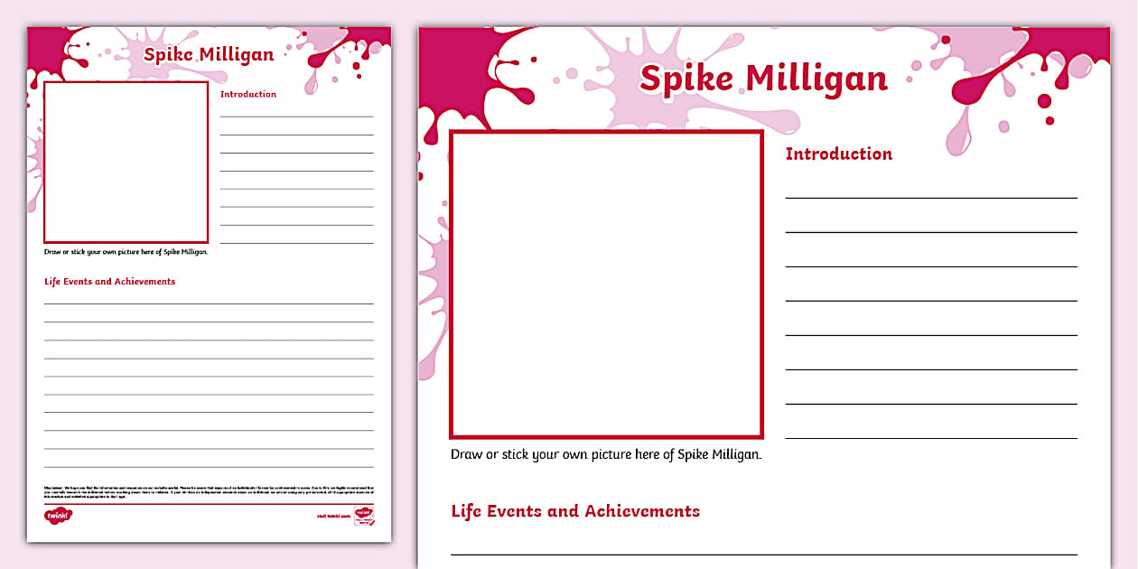 Spike Milligan Biography Template (teacher made) - Twinkl
