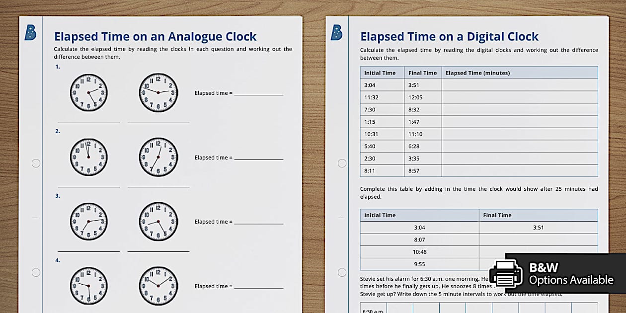 Elapsed Time on Analogue and Digital Clocks (Teacher-Made)