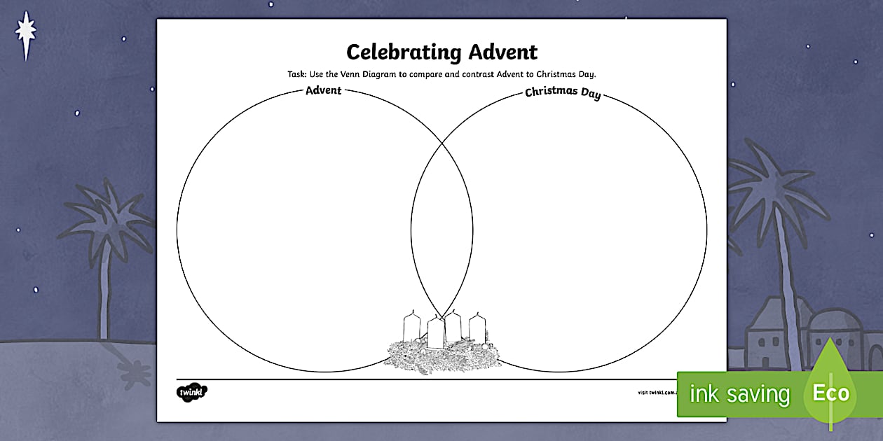 Cursive Advent Venn Diagram Worksheet (teacher made)