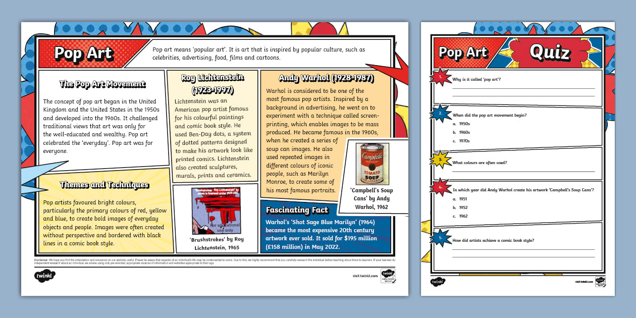 Pop Art Fact File and Quiz - Twinkl - KS2 (teacher made)