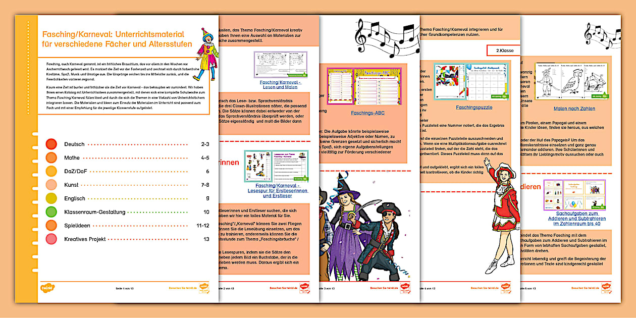 Fasching/Karneval: Unterrichtsmaterial für verschiedene Fächer und