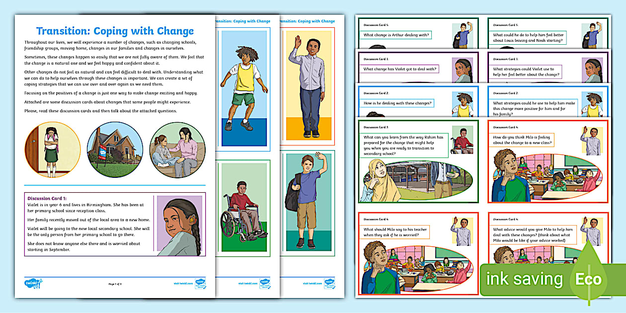 Transition: Coping with Change KS2 Discussion Cards - Twinkl