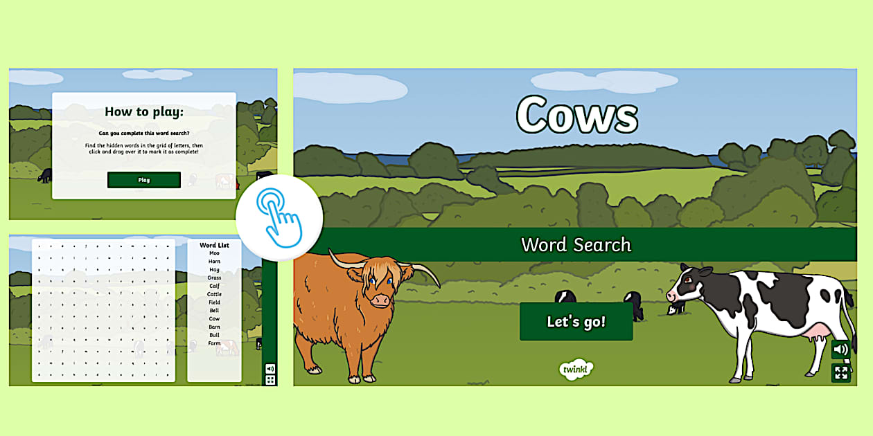 Cow themed Interactive Word Search