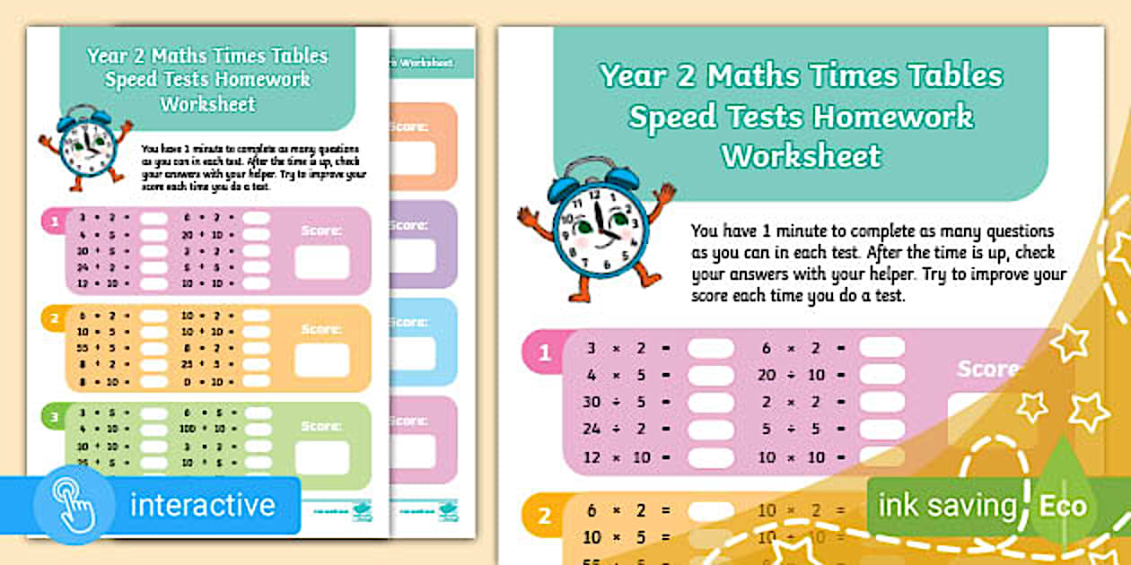 Maths Times Tables Worksheet Primary Resources Year 2