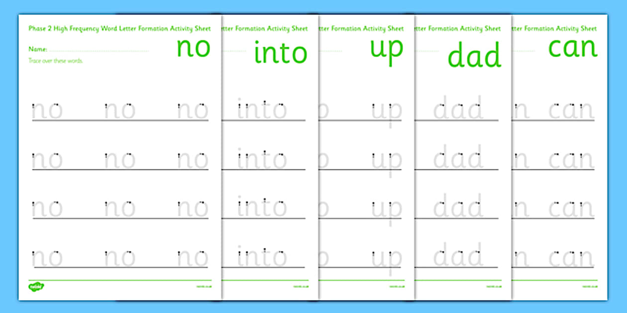 Black and White Phase 2 High Frequency Words Letter Formation Worksheet