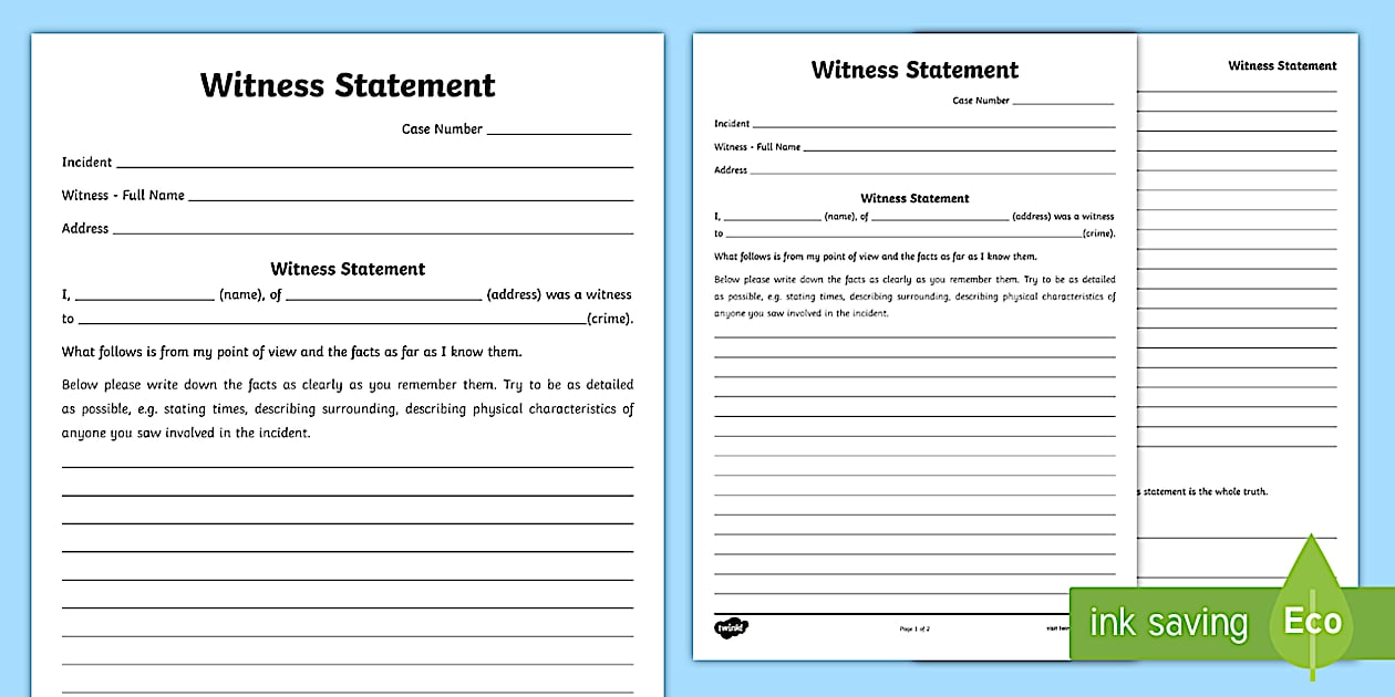 Witness Statement Template - CfE Second Level (teacher made)
