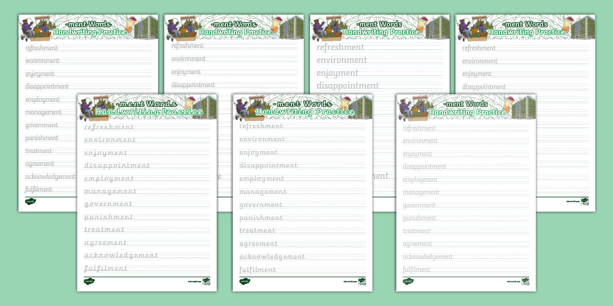 KS2 -ment Handwriting Practice Worksheet (teacher made)