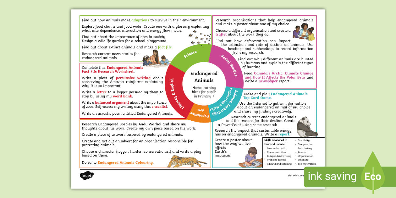 P7 Endangered Animals Mini Home Learning Topic - Twinkl