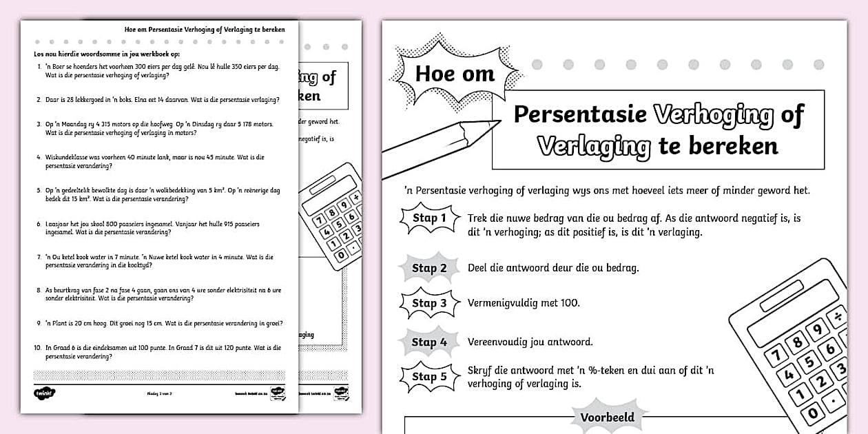 Graad 7 Wiskunde: Hoe om Persentasie Verhoging of Verlaging te bereken