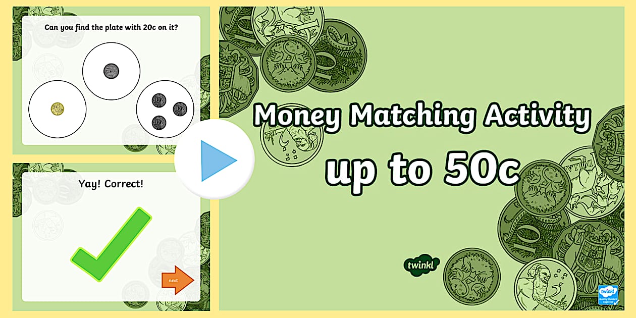 Money Matching Activity up to 50c PowerPoint (teacher made)