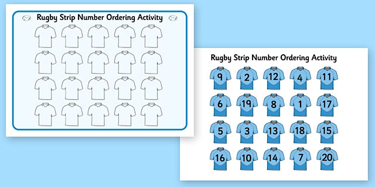 Editable Rugby Strip Number Ordering Activity (teacher made)