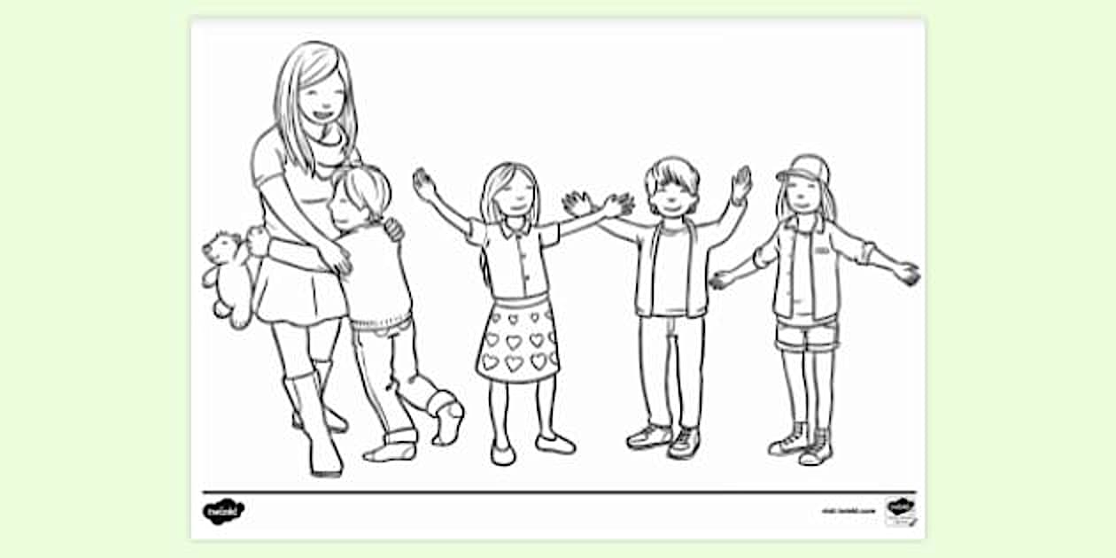 Children Hugging Colouring | Colouring Sheets (teacher made)