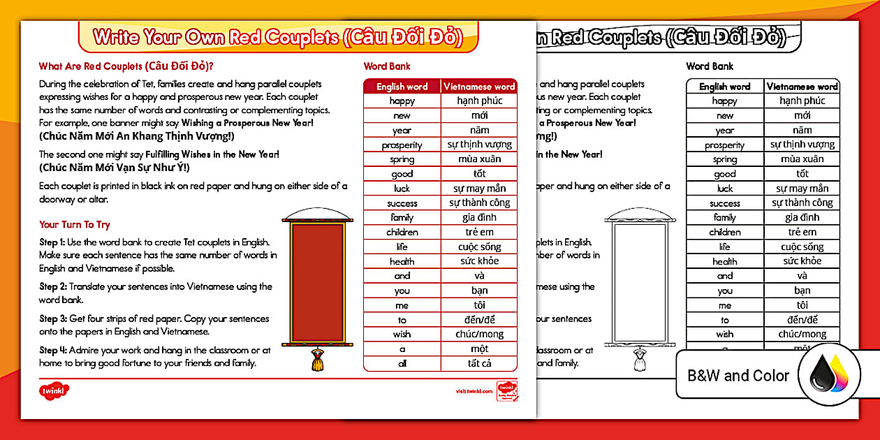 Tet Writing Worksheet | Write Your Own Red Couplets | Twinkl