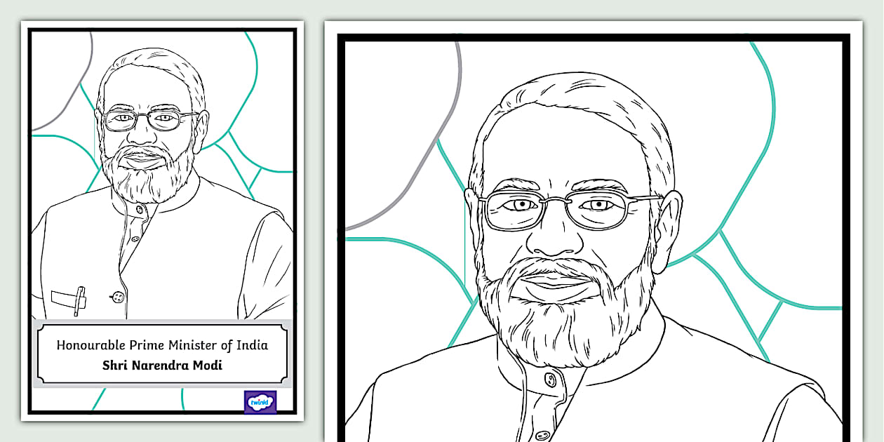FREE! - PM Modi Colouring Page (teacher made) - Twinkl
