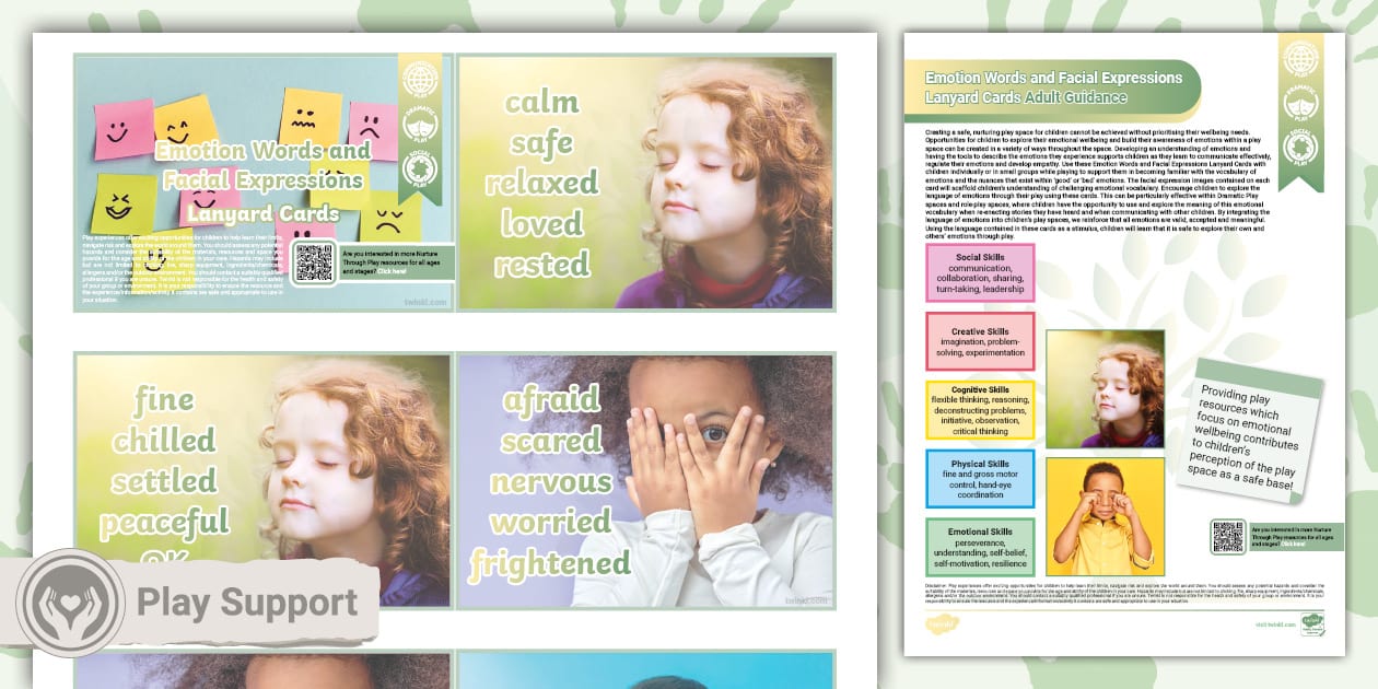 Emotion Words and Facial Expressions Lanyard Cards - Twinkl
