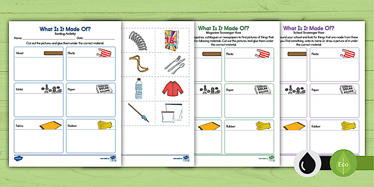 What Is It Made Of? Cut and Paste Activity - Twinkl