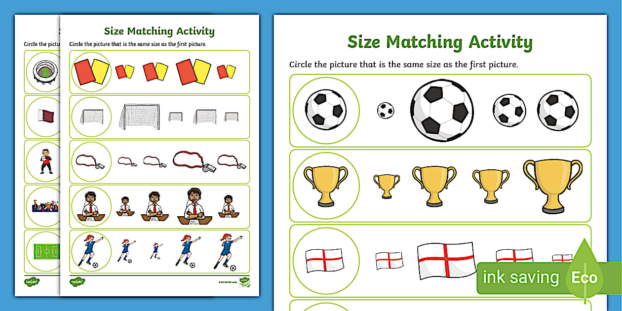 Football World Cup Size Matching Worksheets (teacher made)
