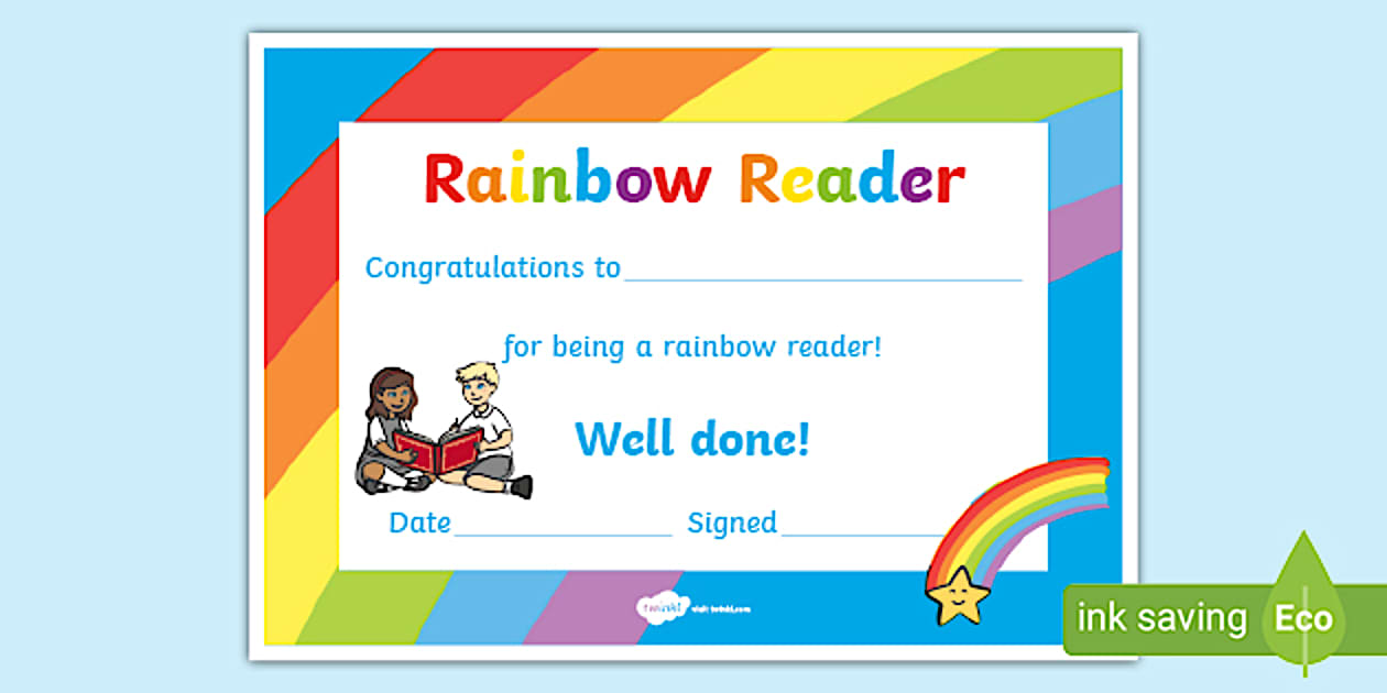 Editable Rainbow Reader Book Certificates (teacher made)