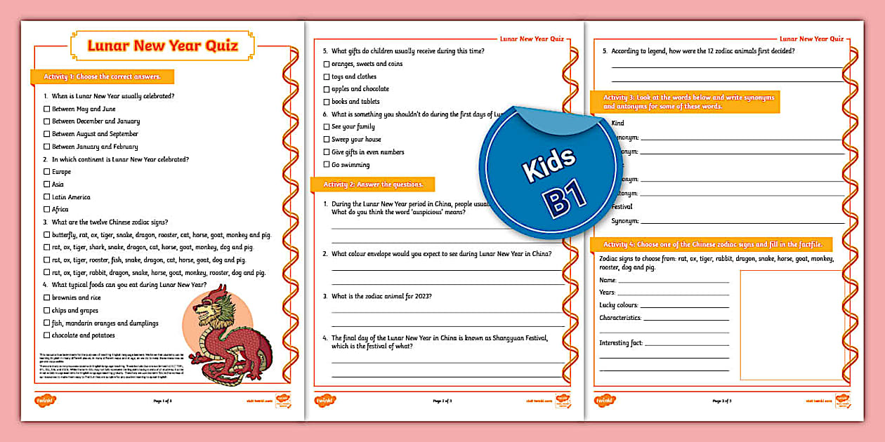ESL Lunar New Year Quiz | Lunar New Year | ESL [Kids, B1]