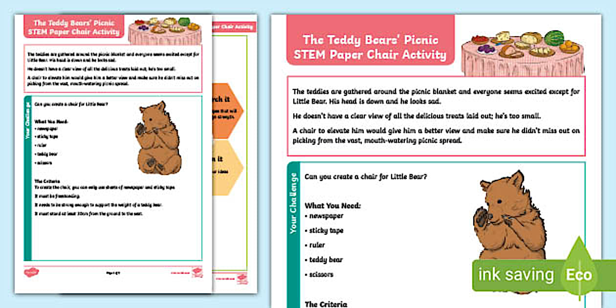 Teddy Bears' Picnic STEM Paper Chair Activity (teacher made)
