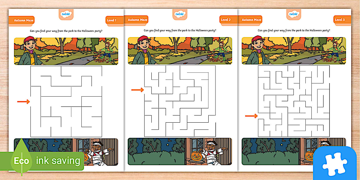 Fun Autumn Maze Puzzle Pack - AL - Twinkl Puzzled - Kids