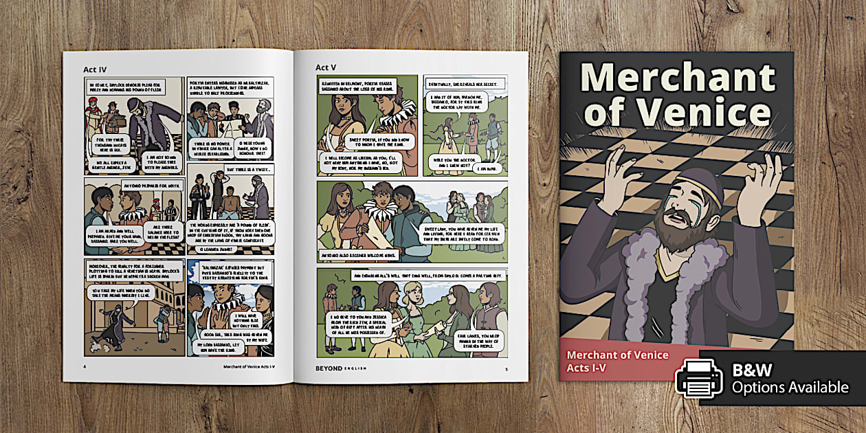 Merchant of Venice Graphic Plot Comic Strip (teacher made)