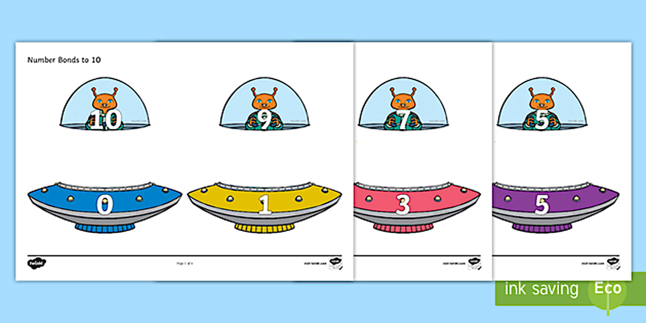 Number Bonds to 10 Matching Cards (Aliens) (teacher made)