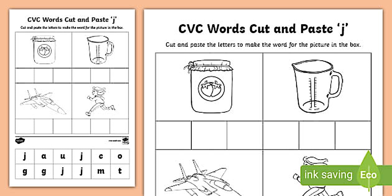 ‘j’ CVC Words Cut and Paste Worksheet – Phase 3 Phonics