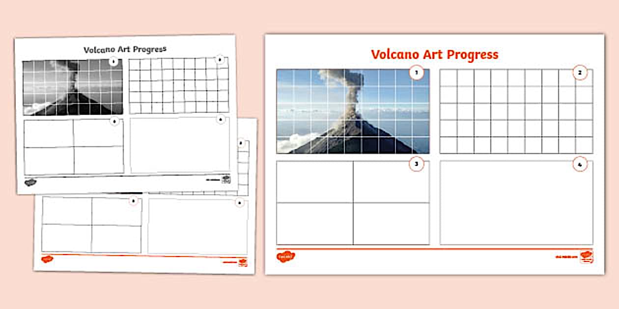 Volcano Art Progress Template (teacher made) - Twinkl