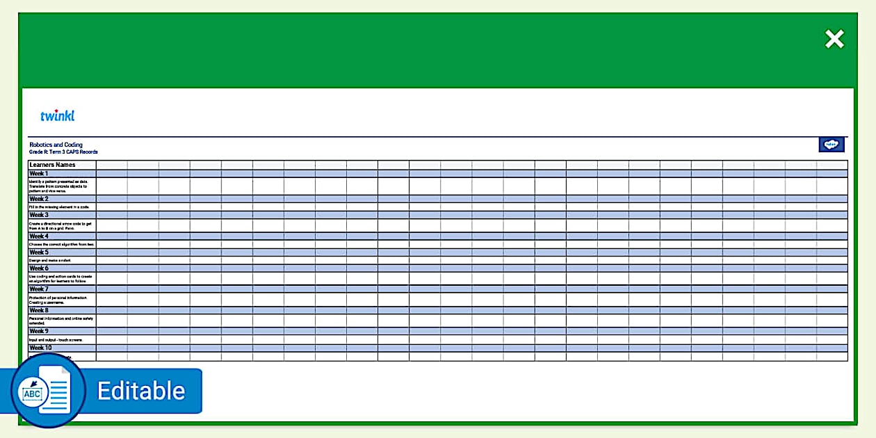 Week-By-Week Assessment Records Grade R Term 3 - Twinkl