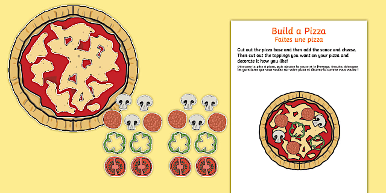 Pizza parlour build a pizza cut out activity English-French