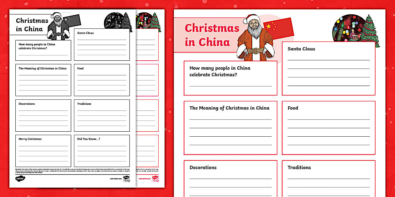 Christmas in China Fact File Template