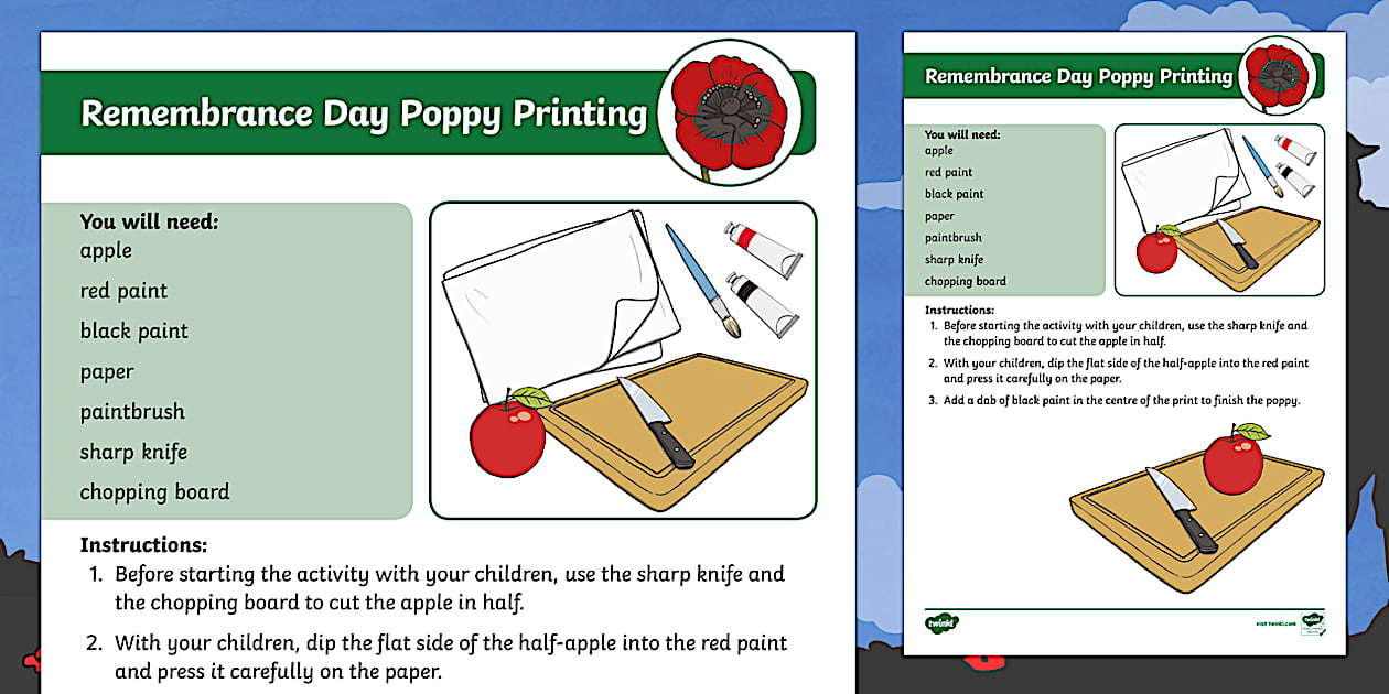 Remembrance Day Poppy Printing Craft (teacher made) - Twinkl