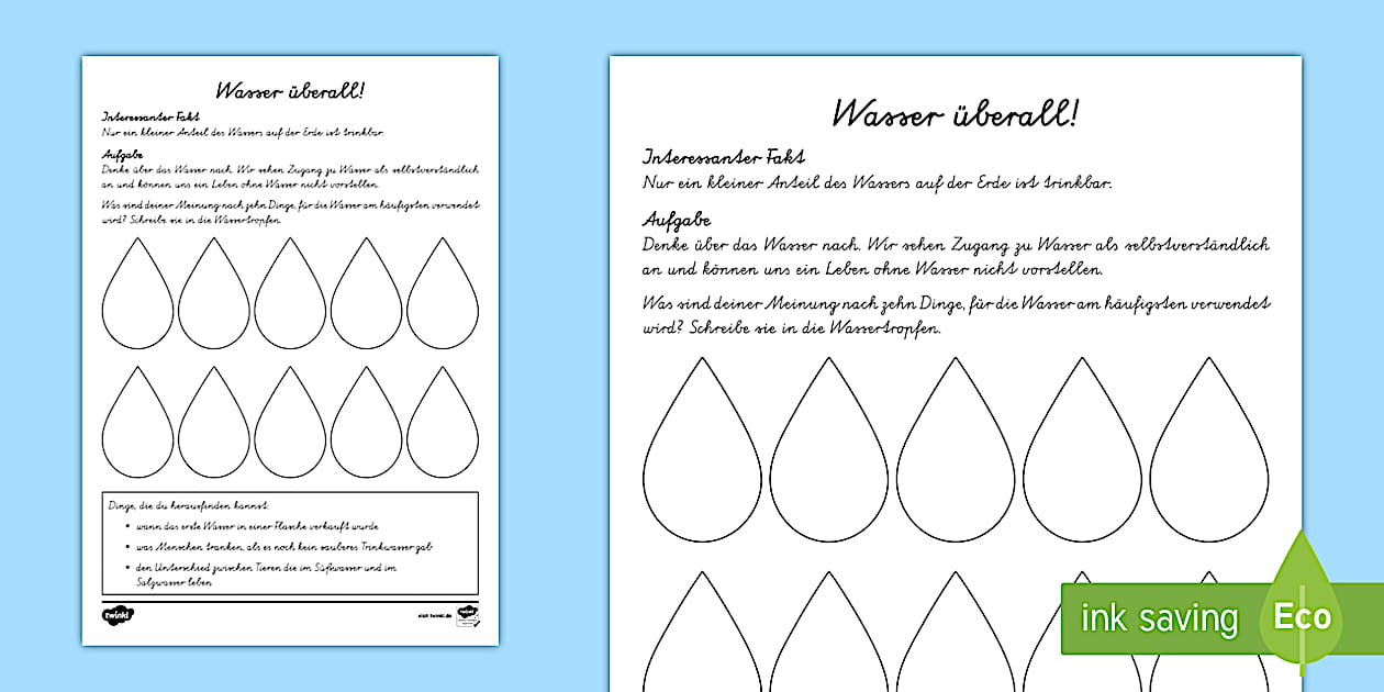 Wasser überall! Arbeitsblatt - Twinkl