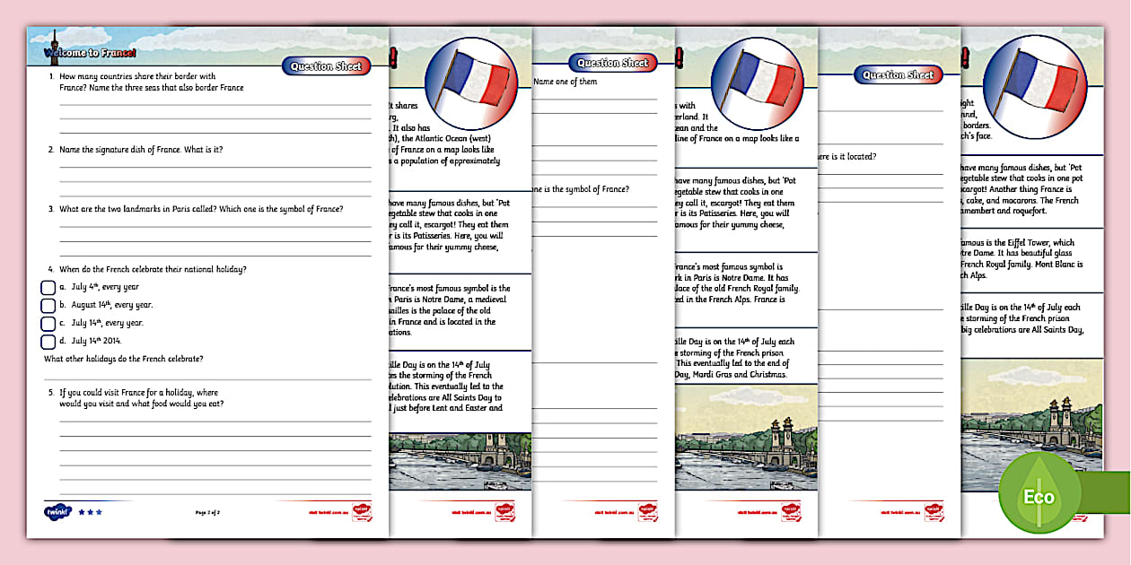 France Reading Comprehension - Years 3-6 - HASS - Twinkl