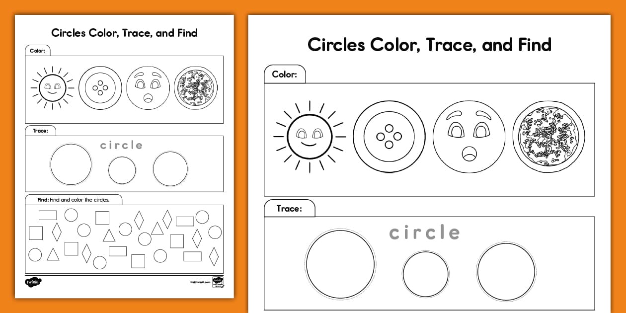 Circles Color, Trace, and Find Worksheet for PreK-K - Twinkl