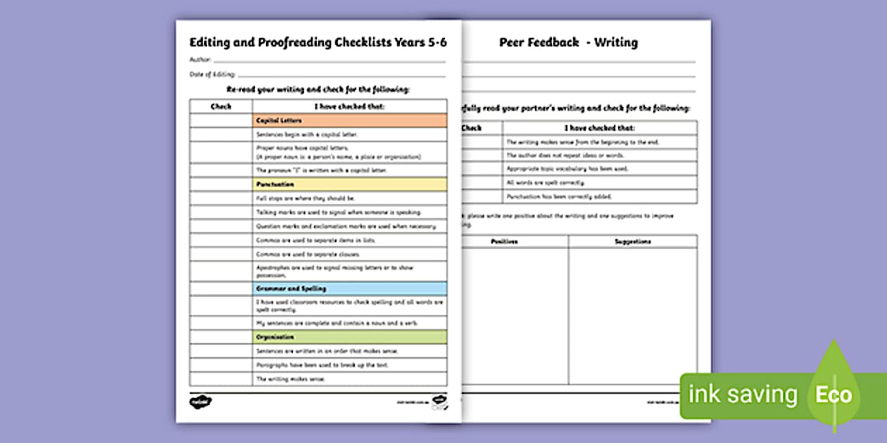 Editable Editing and Proofreading Checklists Years 5-6