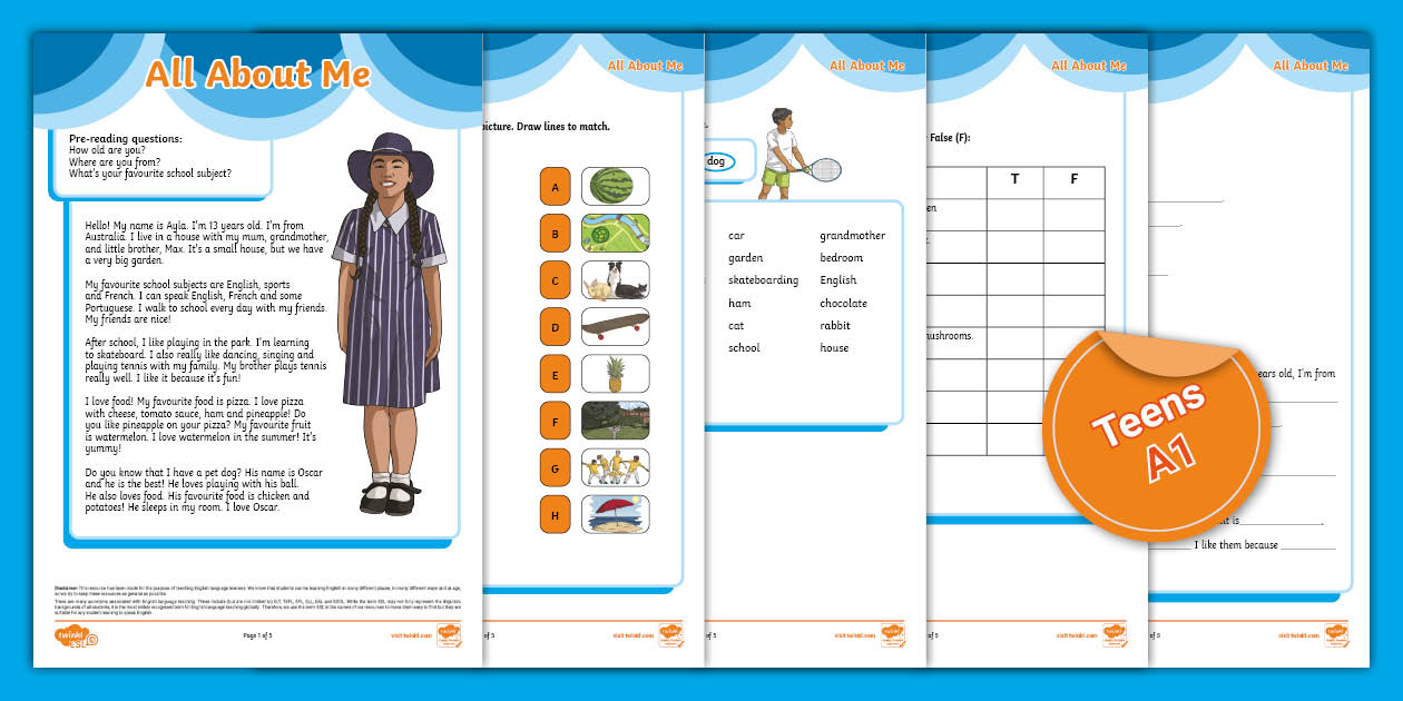 All About Me Reading Comprehension for Teens - Twinkl