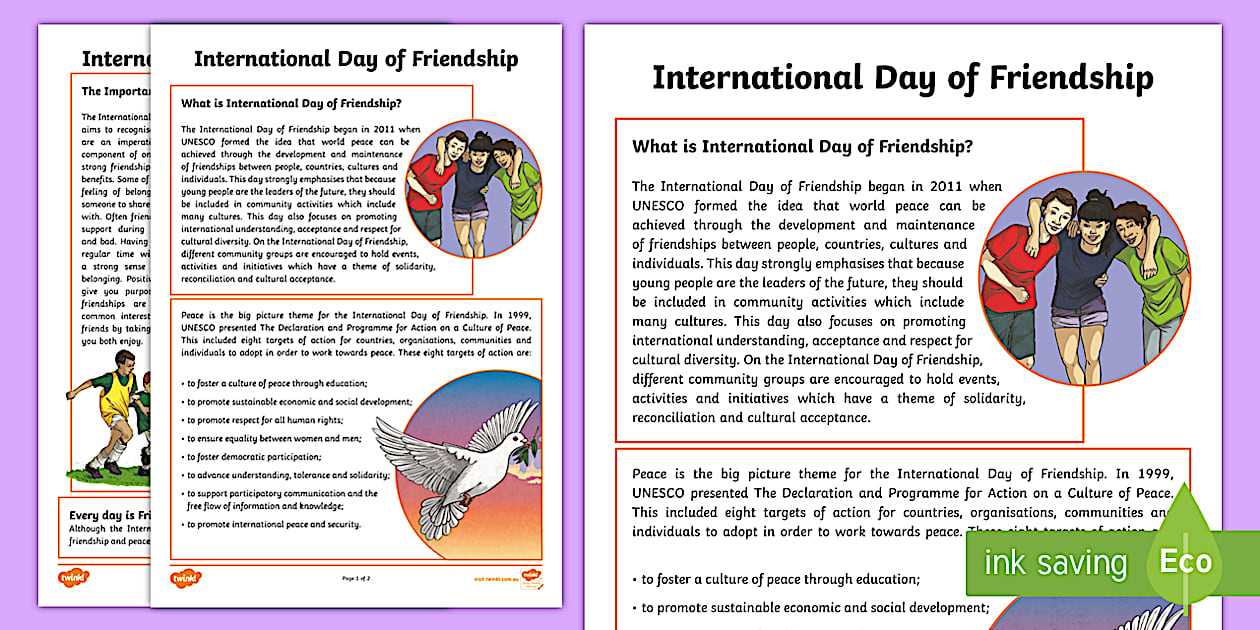 International Day of Friendship Facts | Twinkl Fact File