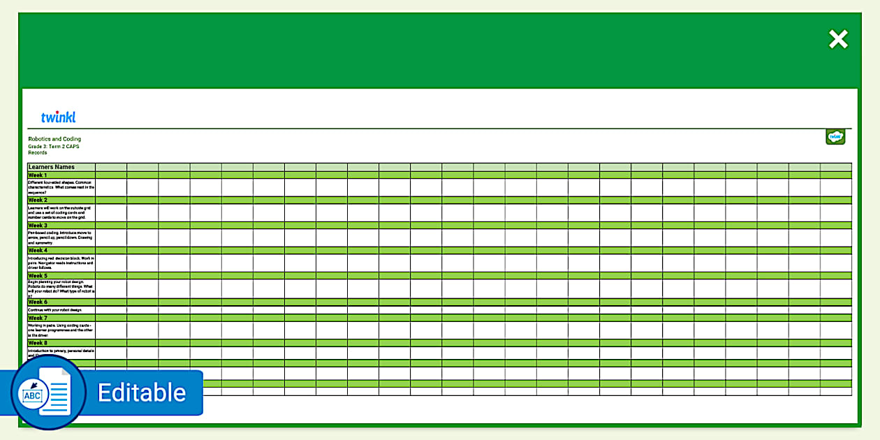 Week-By-Week Assessment Records Grade 3 Term 2 - Twinkl