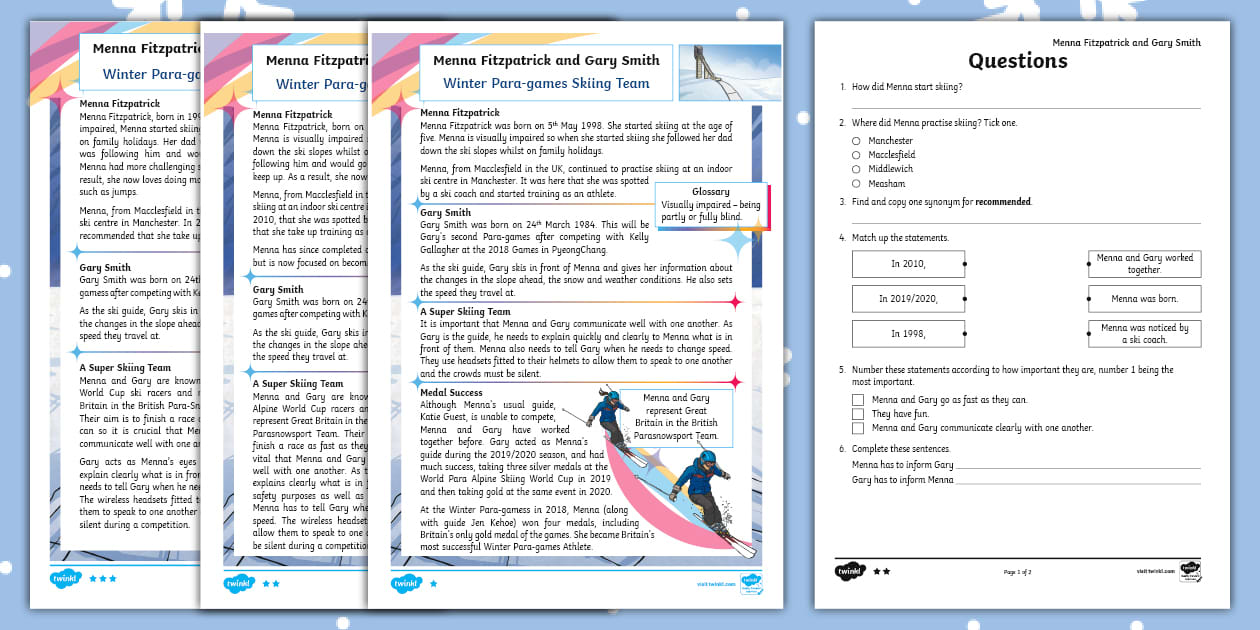 LKS2 Menna Fitzpatrick Winter Paralympic Athlete Differentiated Reading