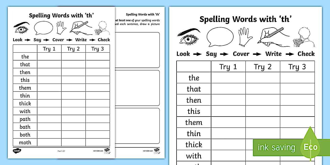 th Spelling Words Worksheets - Primary English Resource