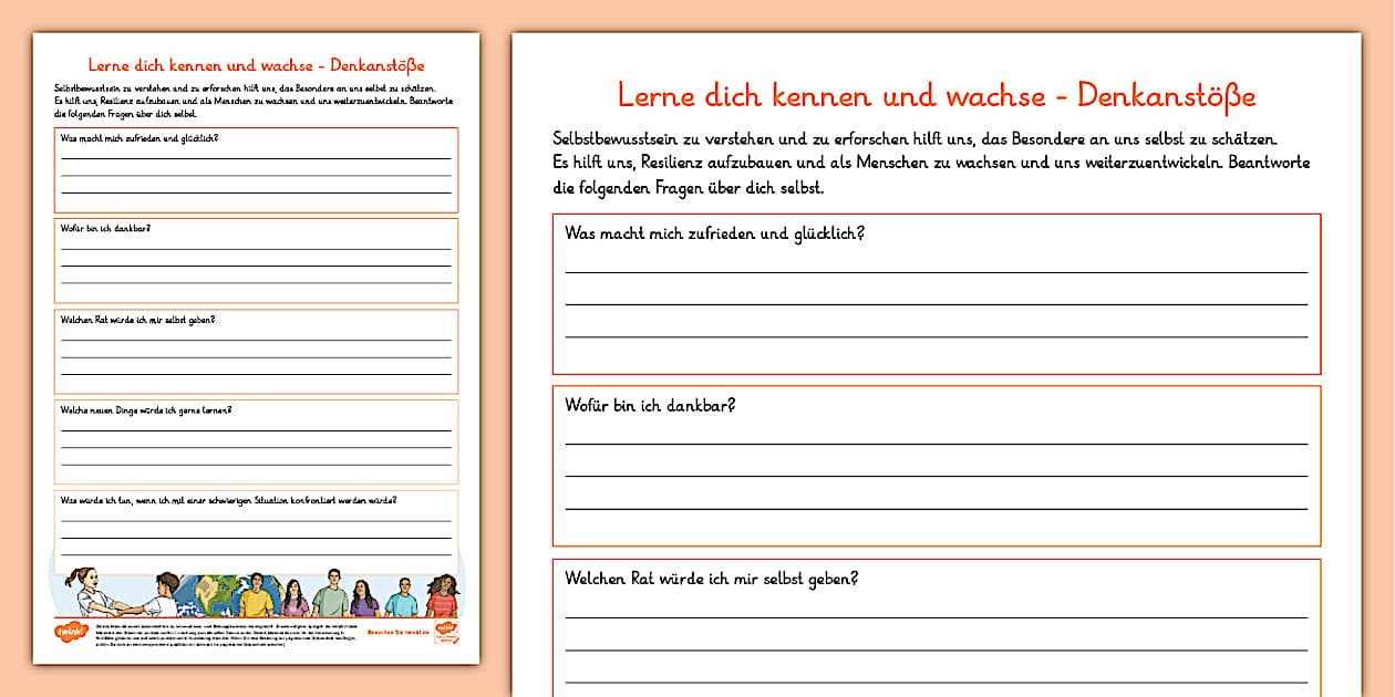 Mentale Gesundheit - Denkanstöße - Arbeitsblatt - Twinkl