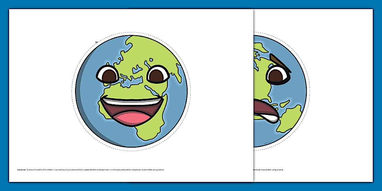 Happy Earth and Sad Earth Cut-Outs (teacher made) - Twinkl