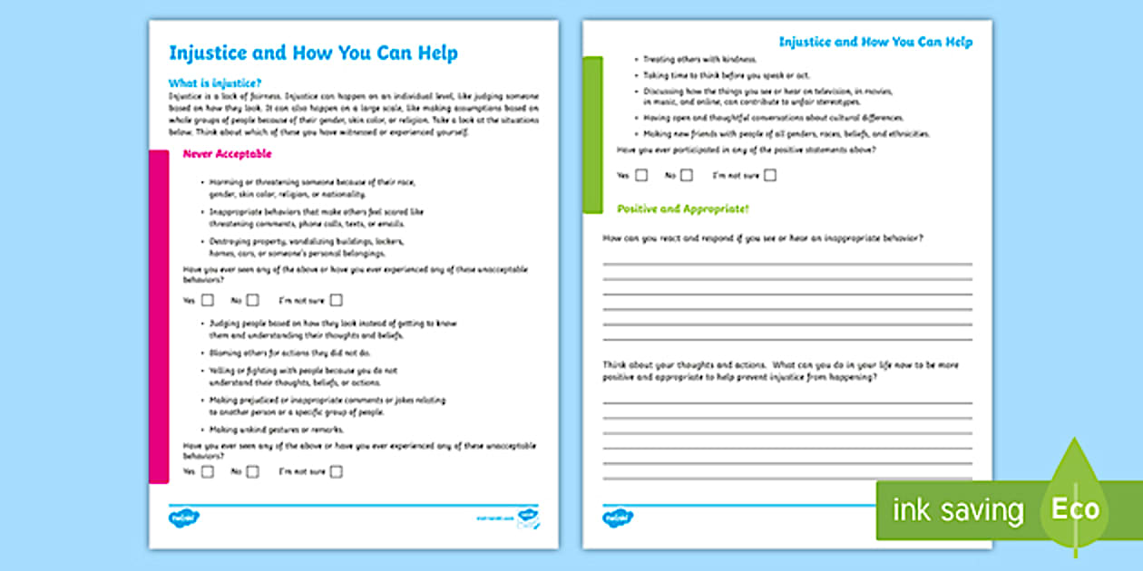 Injustice and How You Can Help Worksheet - Twinkl